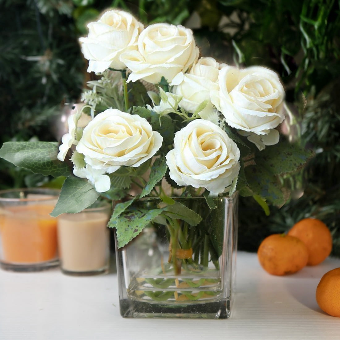 Fake Flowers with Vase, Silk Roses Artificial Flowers in Vase, Faux ...