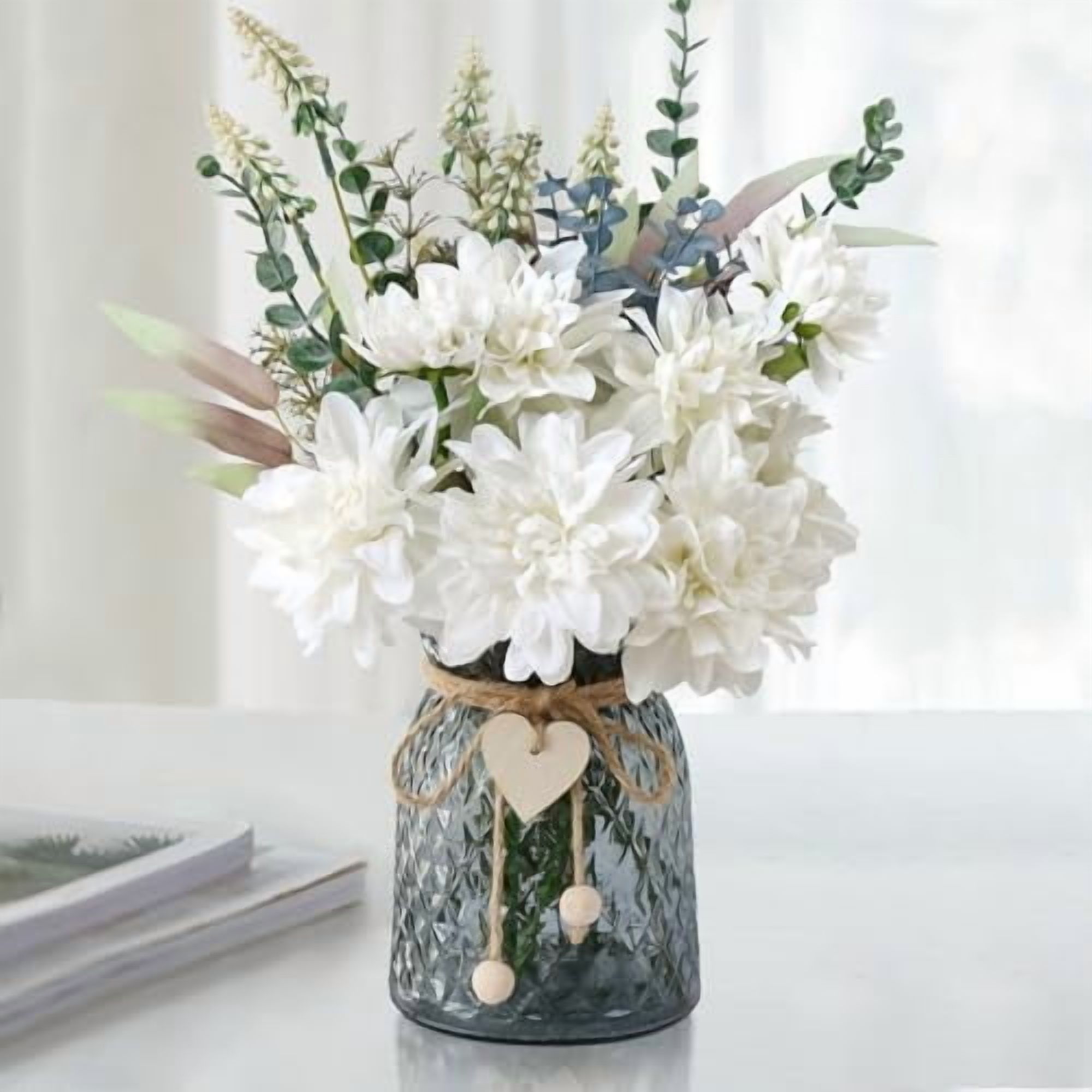 Fake Flowers in Vase,White Artificial Flowers Centerpieces for Tables ...