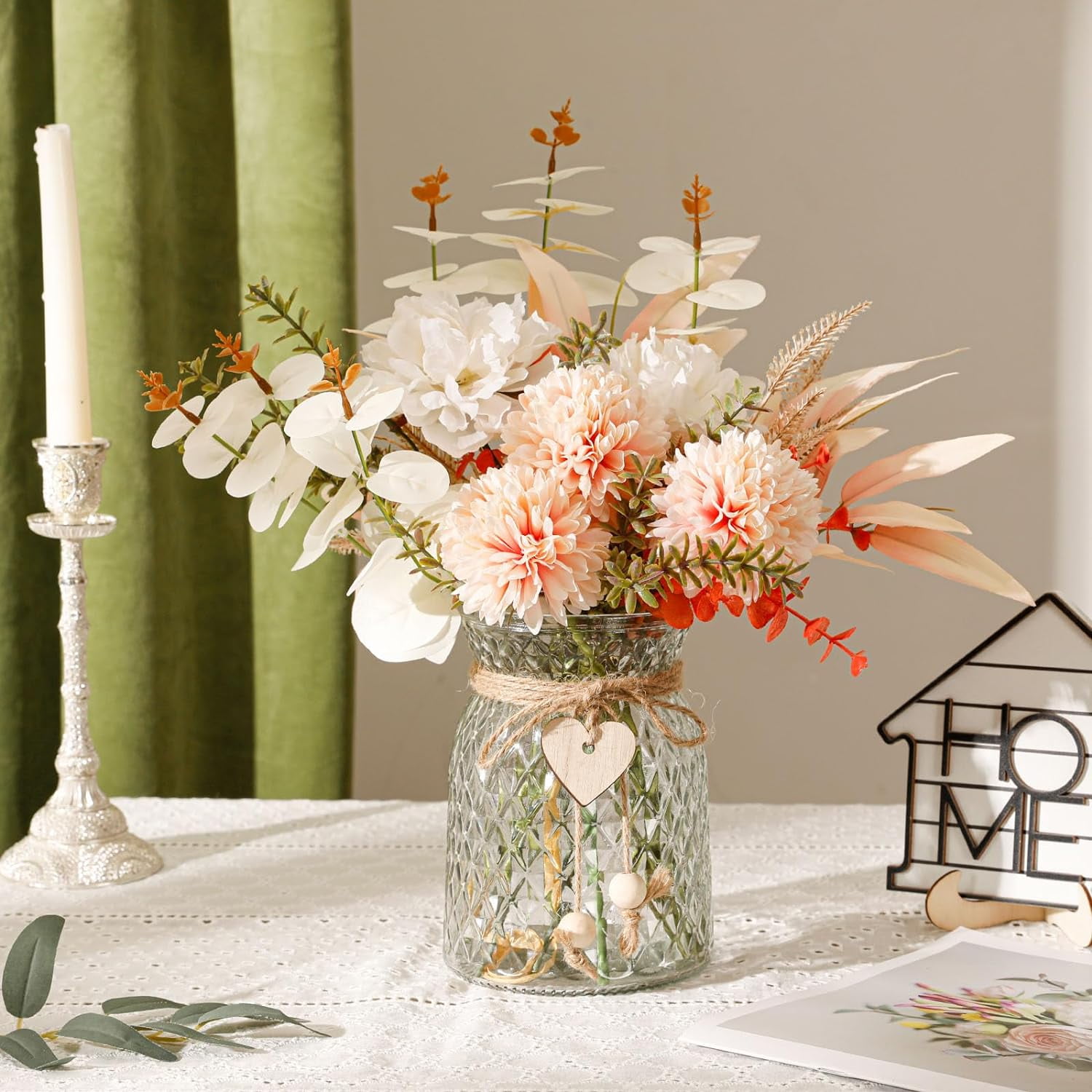 Fake Flowers with Vase, White Roses Artificial Flowers in Vase Silk ...