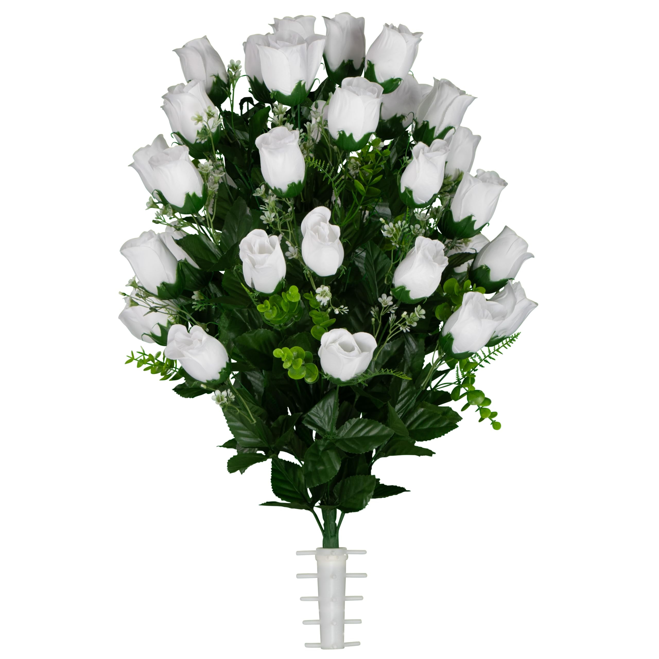 Fake Flowers for Cemetery Graves, Lifelike White Roses Memorial Bouquet ...