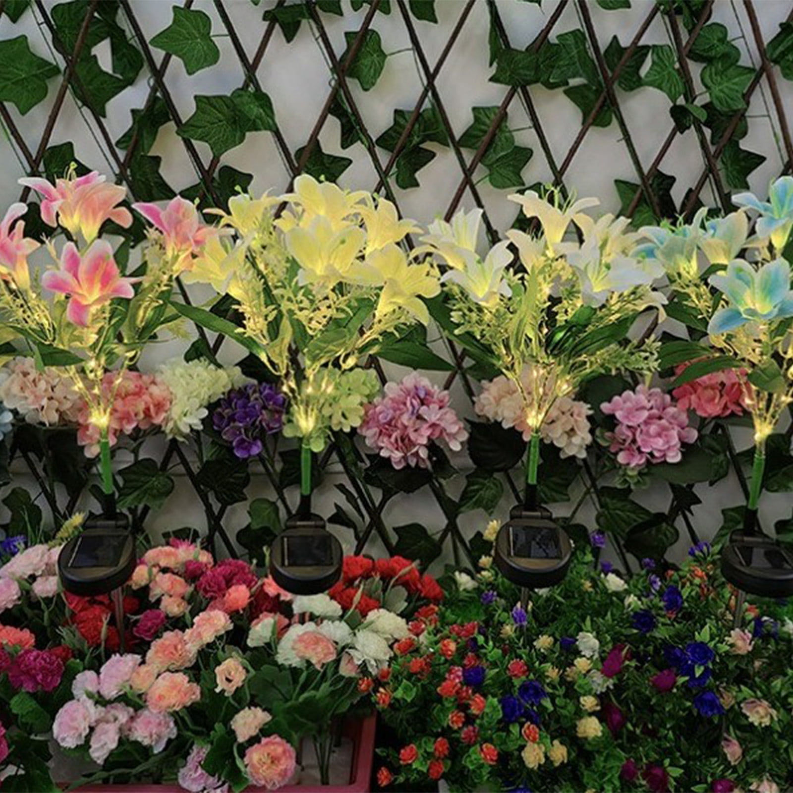 Fake Flowers in Vase, Outdoor Courtyard Garden Decoration Plug-in Light ...