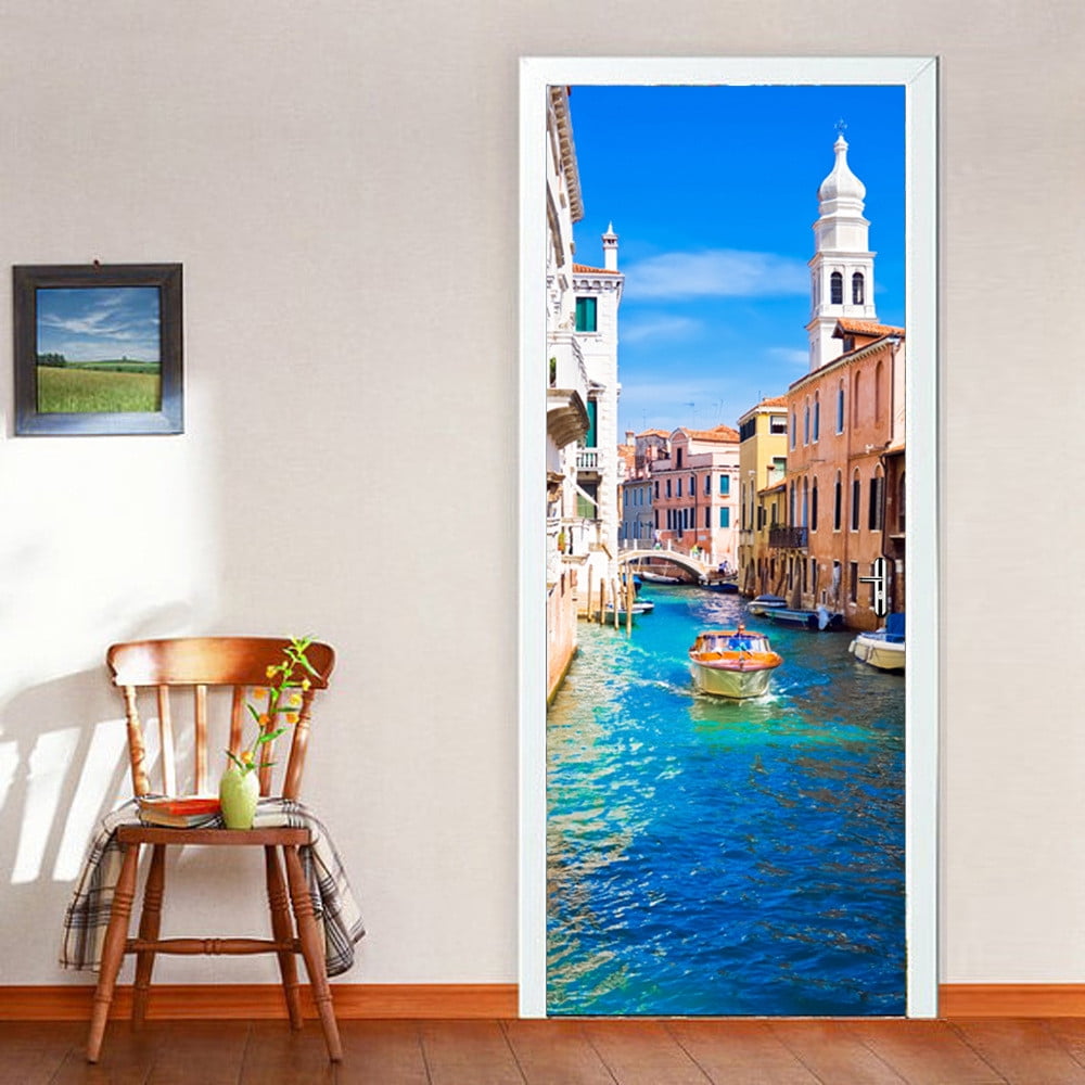 Fake Glass Window 3D Print Door Stickers Green Landscape Farmhouse ...
