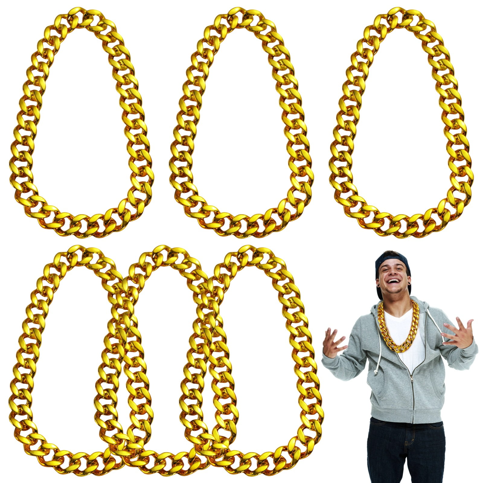 Fake Gold Chains for Costume 6 Pcs, Hip Hop Rapper Plastic Chain ...