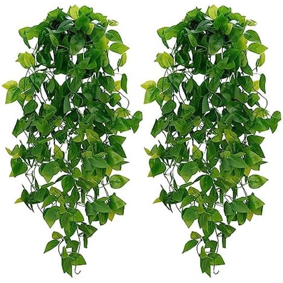 Fake Hanging Plants, 2pcs Artificial Hanging Plant, Faux Pothos Vines ...