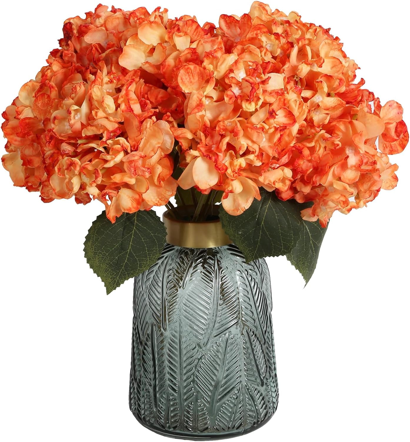 Fake Hydrangea Artificial Flowers Heads Orange Silk Hydrangea Dried Flowers with Stems Faux ...