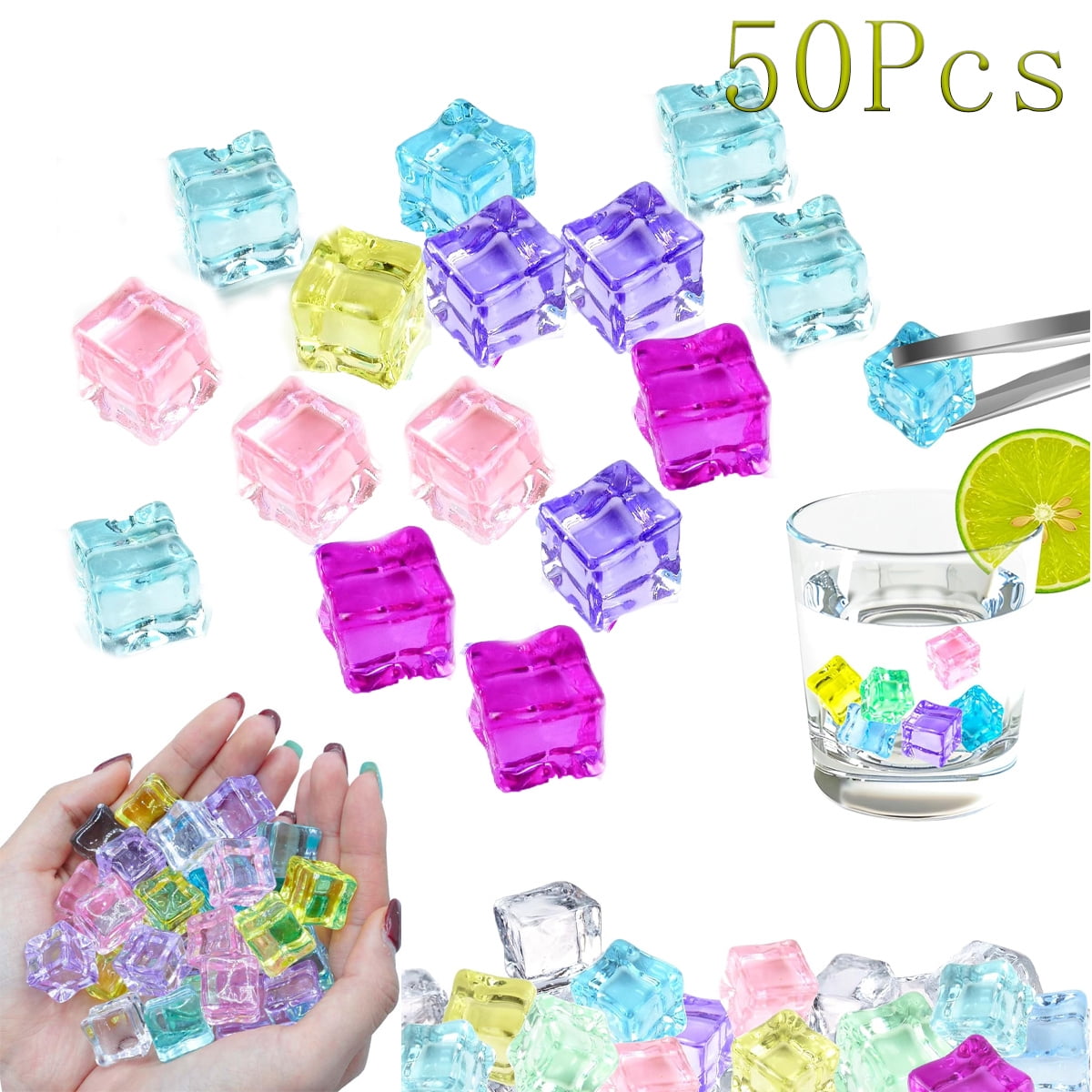 Fake Ice Cube,Tutuviw Acrylic Ice Cube,50 Pcs Reusable Ice Cubes Vase ...