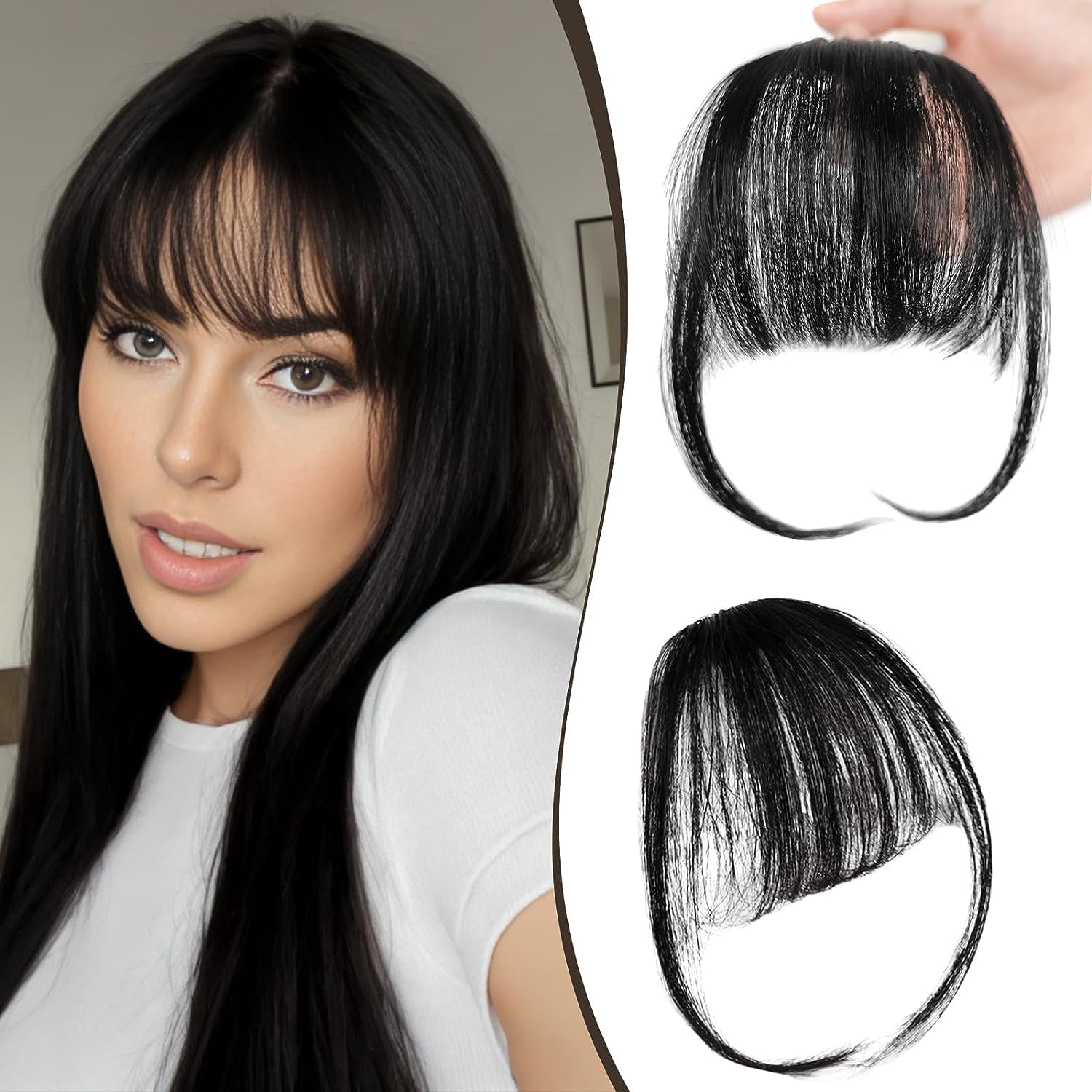 Fake Invisible Synthetic Air Bangs Hair Clip-In Extension Front Fringes ...