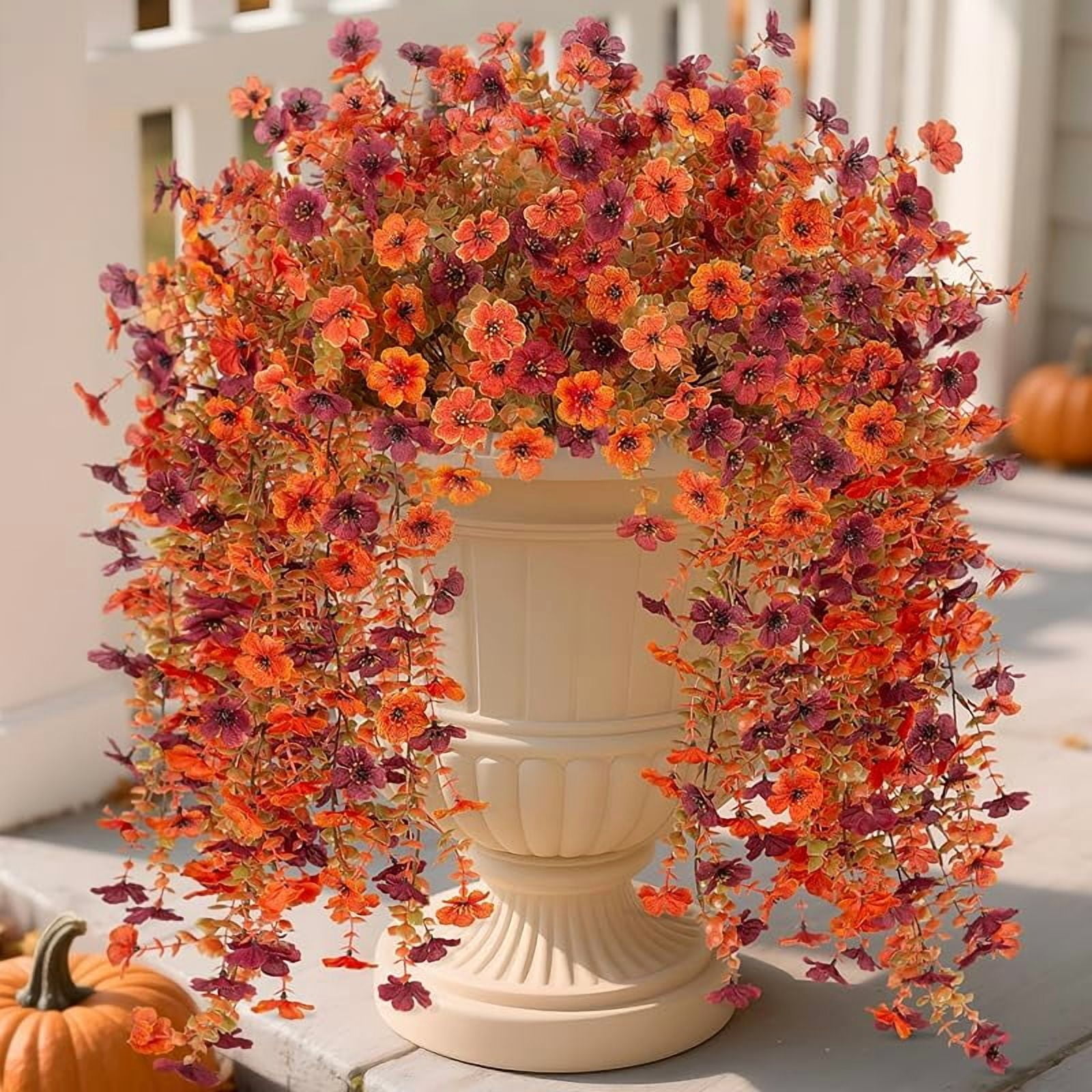 Fake Mums Artificial Fall Hanging Flowers for Outdoors Decoration 2 PCS ...