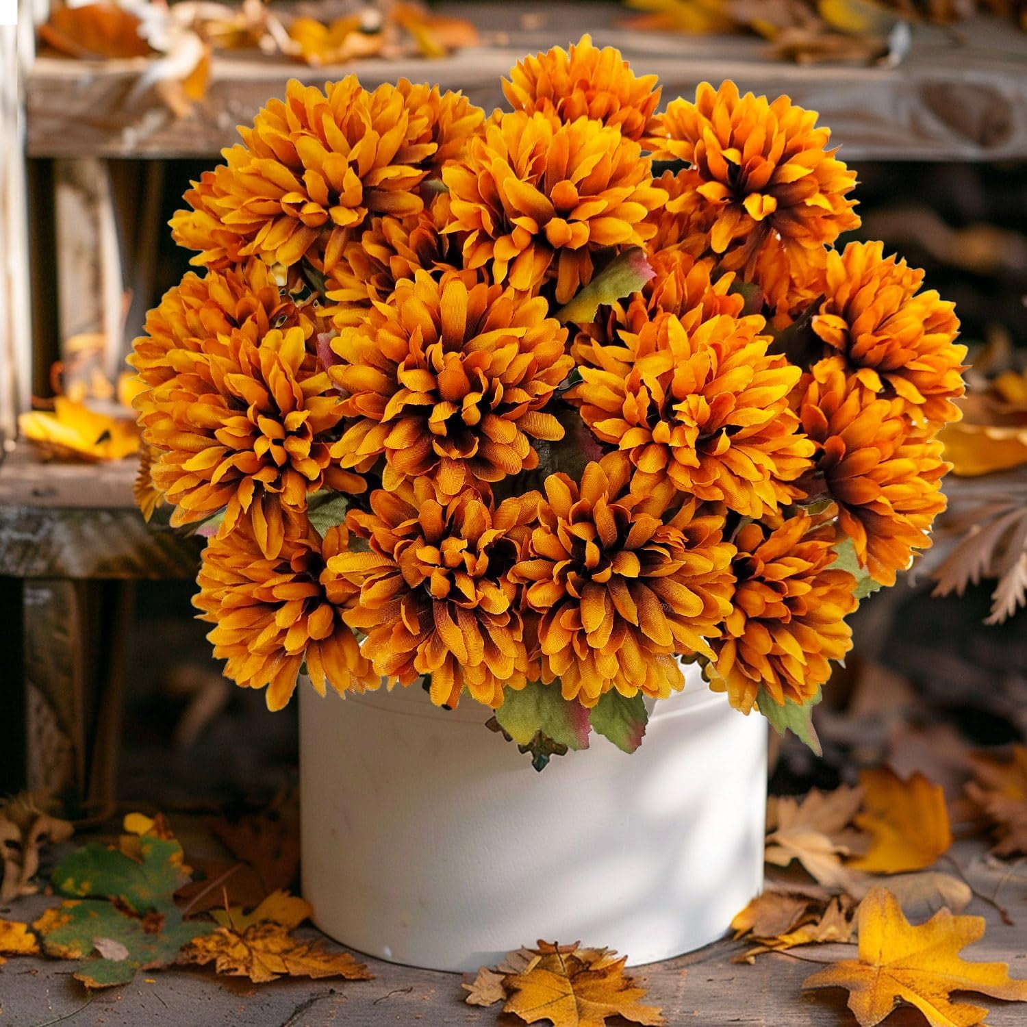 Fake Mums Flowers, 5 Pack 25 Heads Artificial Chrysanthemums Silk Fall ...