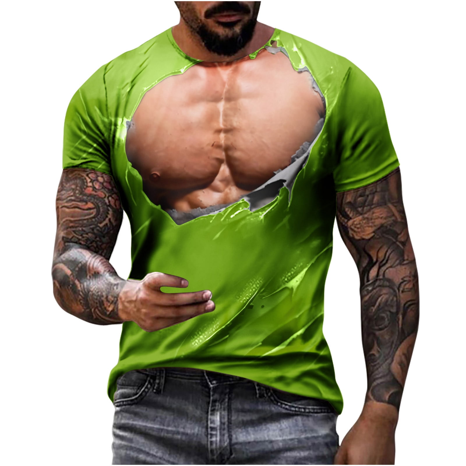 Fake Muscle Shirts for Men 2024 Funny Graphic T-shirt Short Sleeve 3D ...