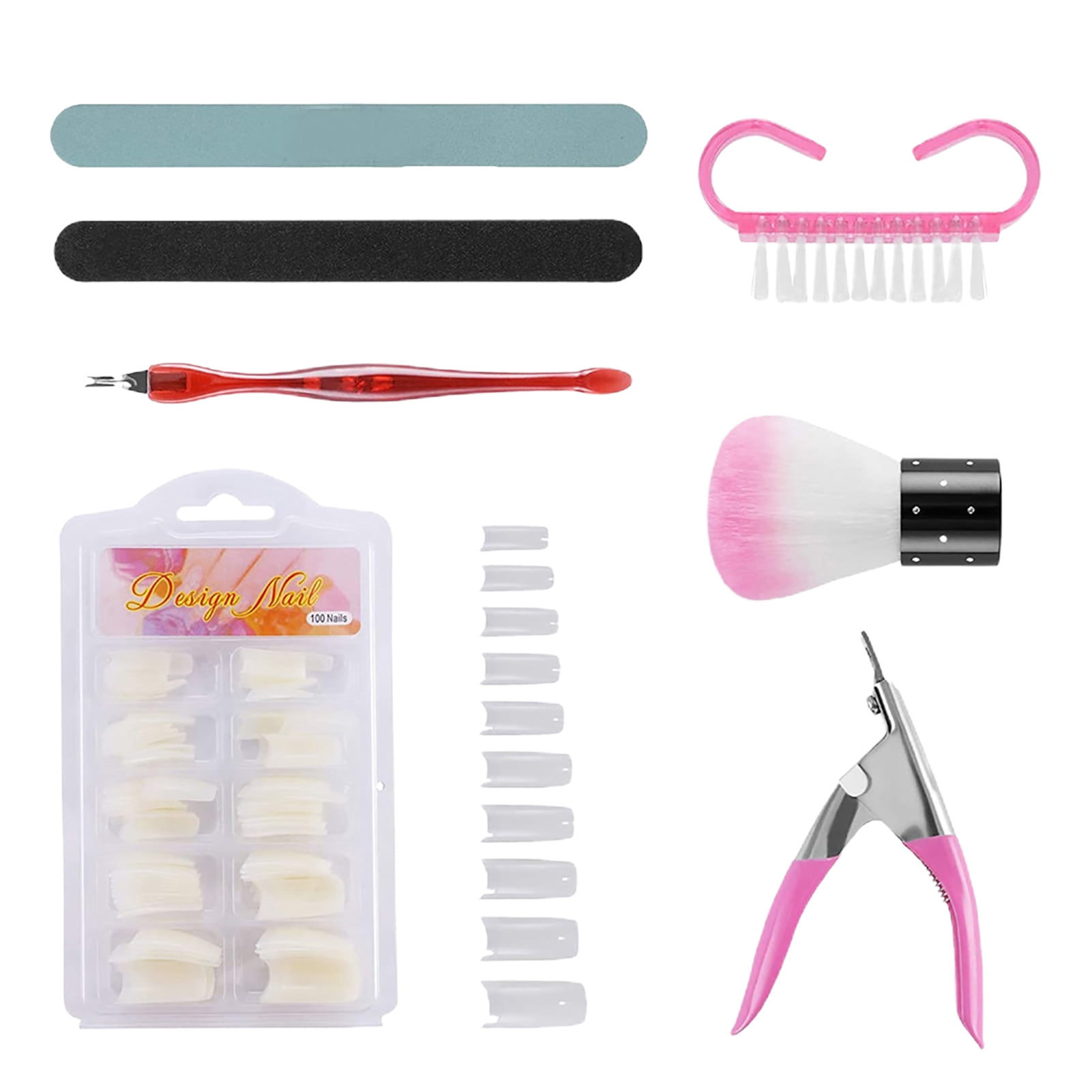 Fake Nails Art Tips Kit, Portable 100PCS French Clear Half Cover Fake ...