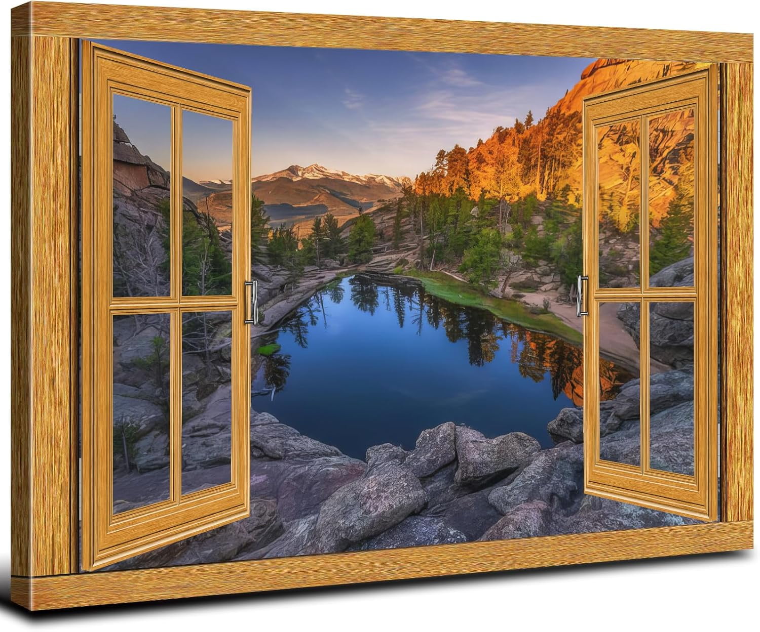 Fake Open Windows Nature Wall Decor Green Forest Pine Trees Reflection ...