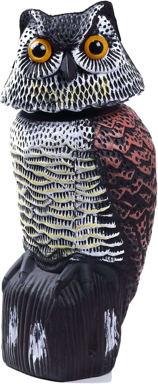 Fake Owl Decoy with Rotating Head for Bird Deterrent, Outdoor Pest ...