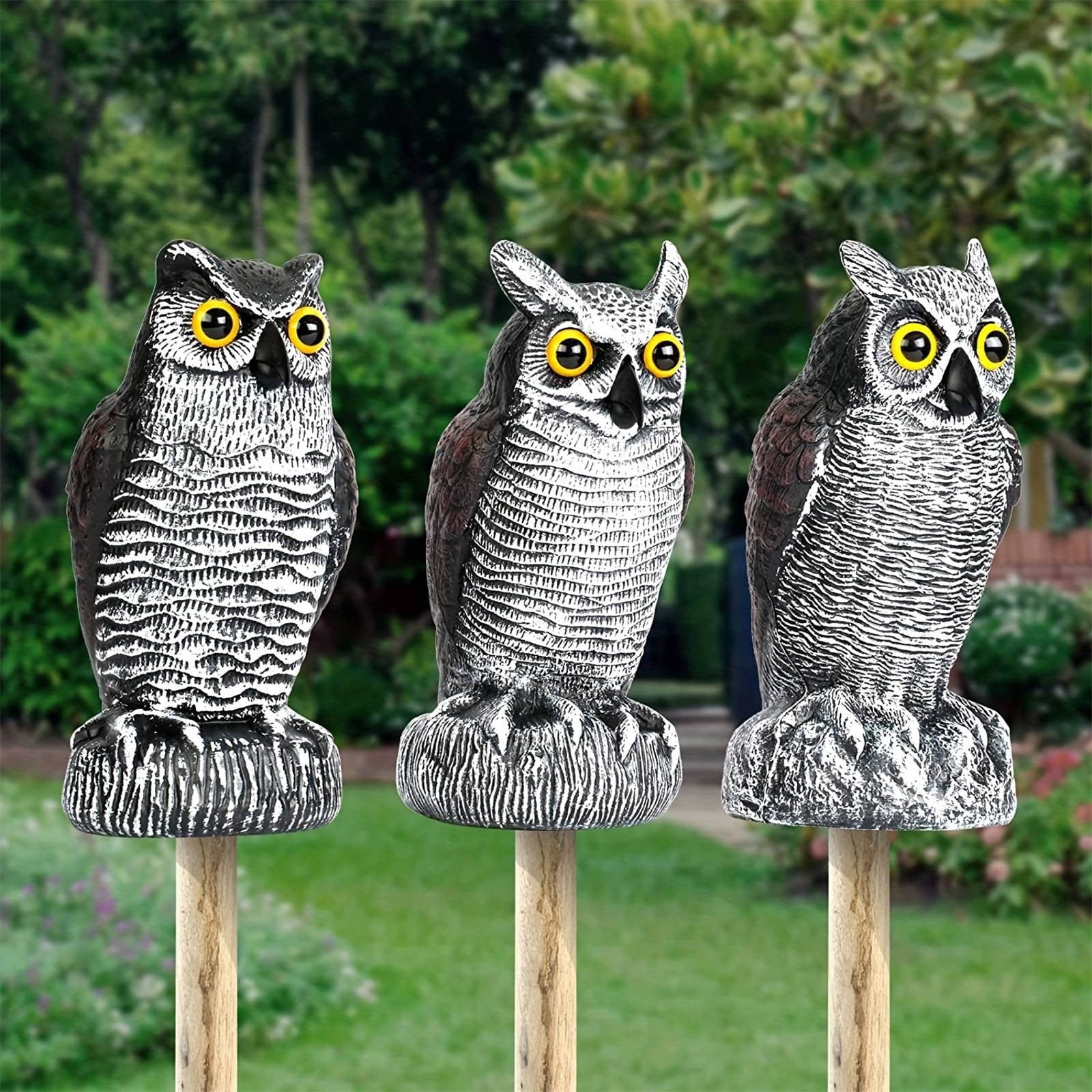 Fake Owl Decoys to Scare Birds Away, Rotating Head Bird Deterrents ...