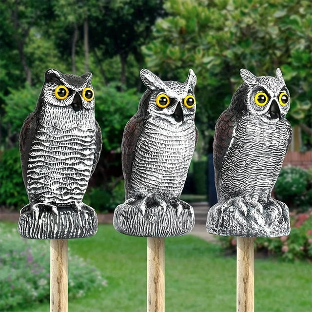 Fake Owl Decoys to Scare Birds Away, Rotating Head Bird Deterrents ...