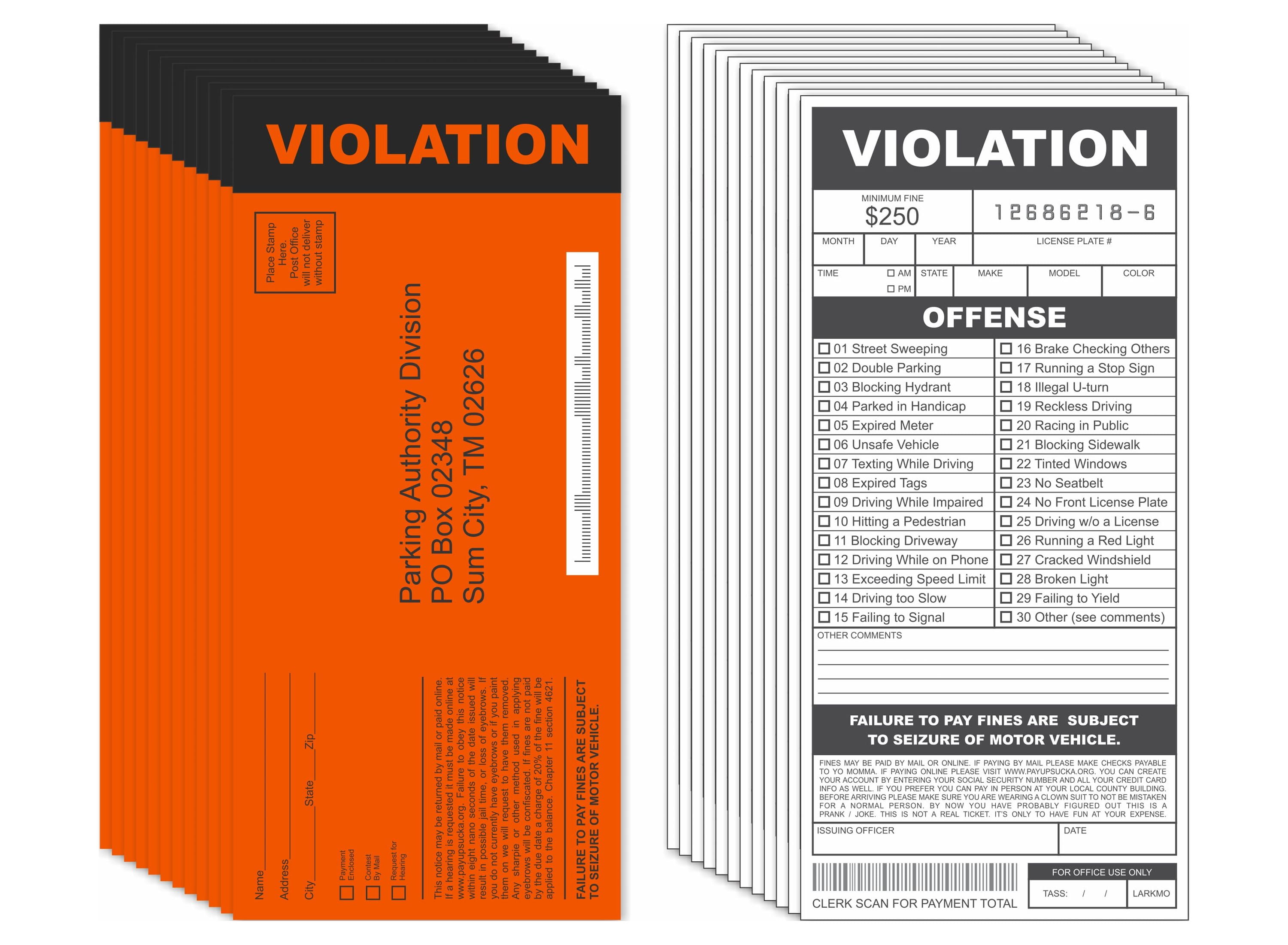 Joke Parking Tickets Printable