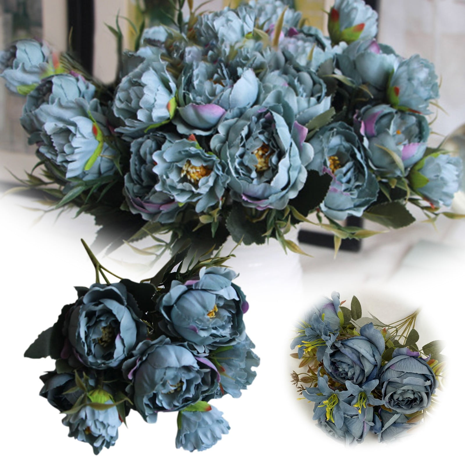 Fake Peonies - Blue Silk Flowers for Wedding Bouquets, Real Touch ...