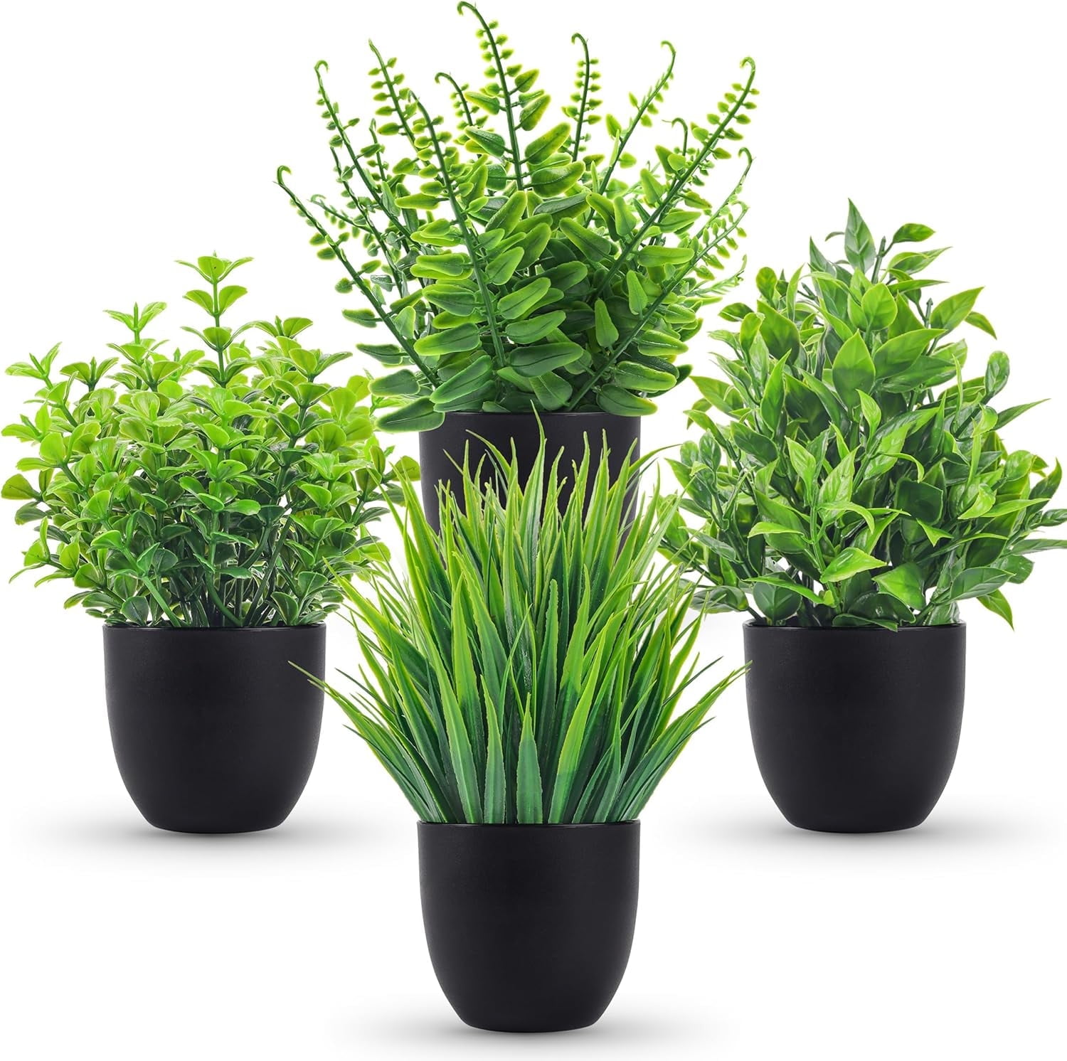 clackibukvyz Fake Plants, 4 Pcs Artificial Greenery, Black Pot, Indoor ...