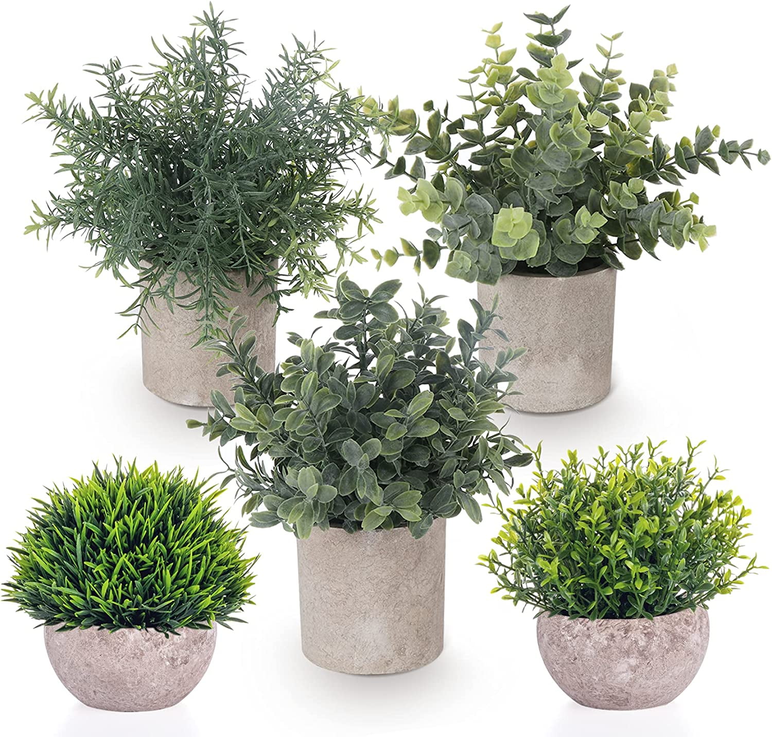Fake Plants,5 Pack Small Fake Plants Mini Potted Artificial Eucalyptus ...