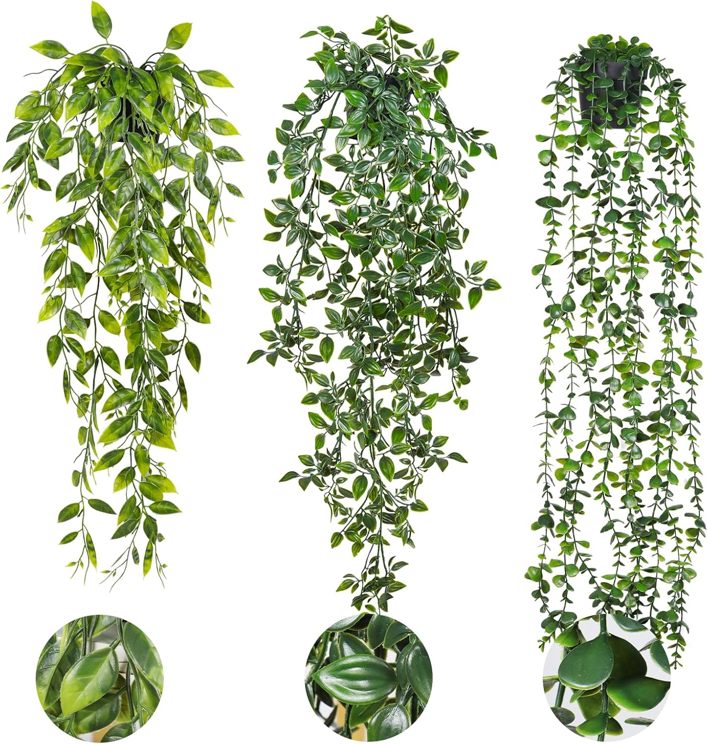 Fake Plants Hanging with Pots 3 Pack Artificial Ivy Vine Fake Potted ...
