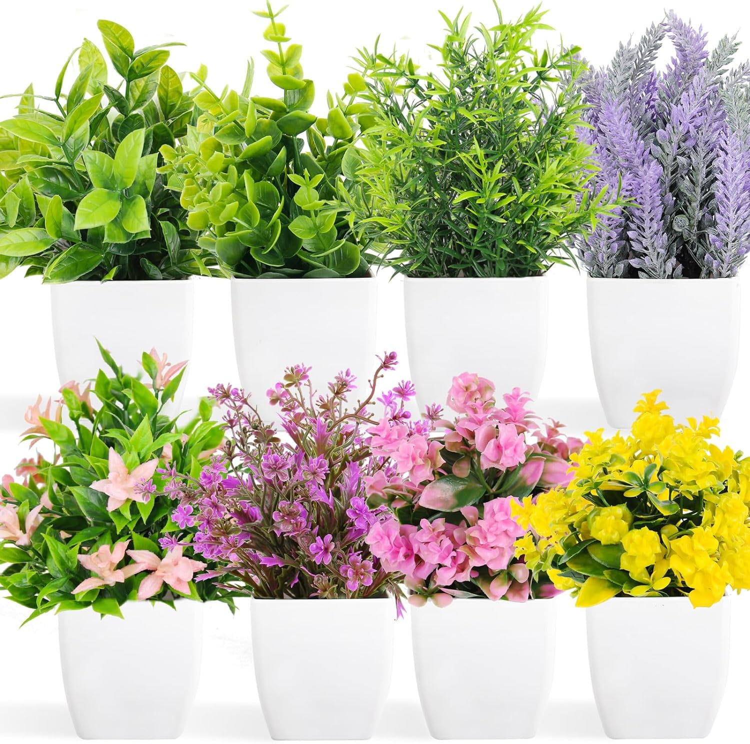 Fake Plants Mini Potted Artificial Plants, 8 Pack Artificial Eucalyptus ...