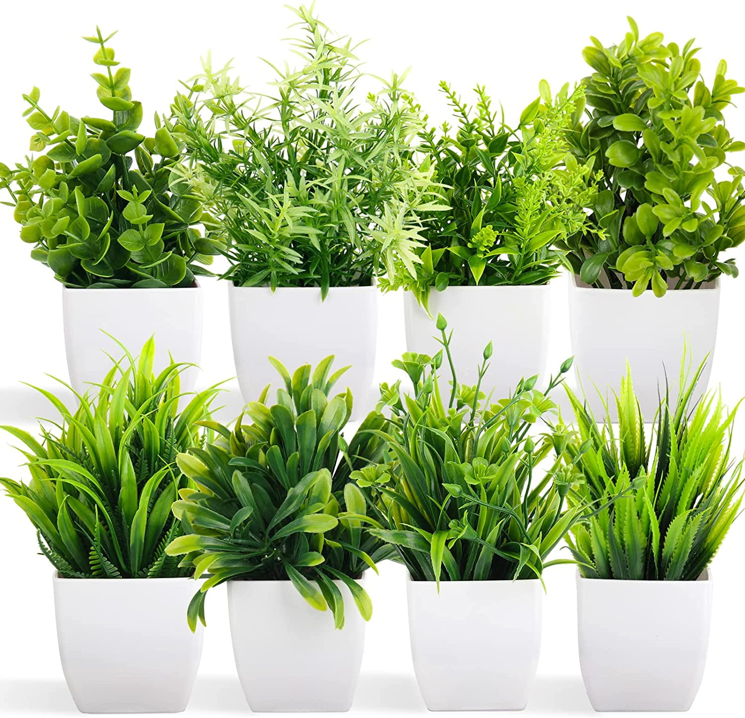 Fake Plants Mini Potted Artificial Plants, 8 Pack Artificial Eucalyptus ...