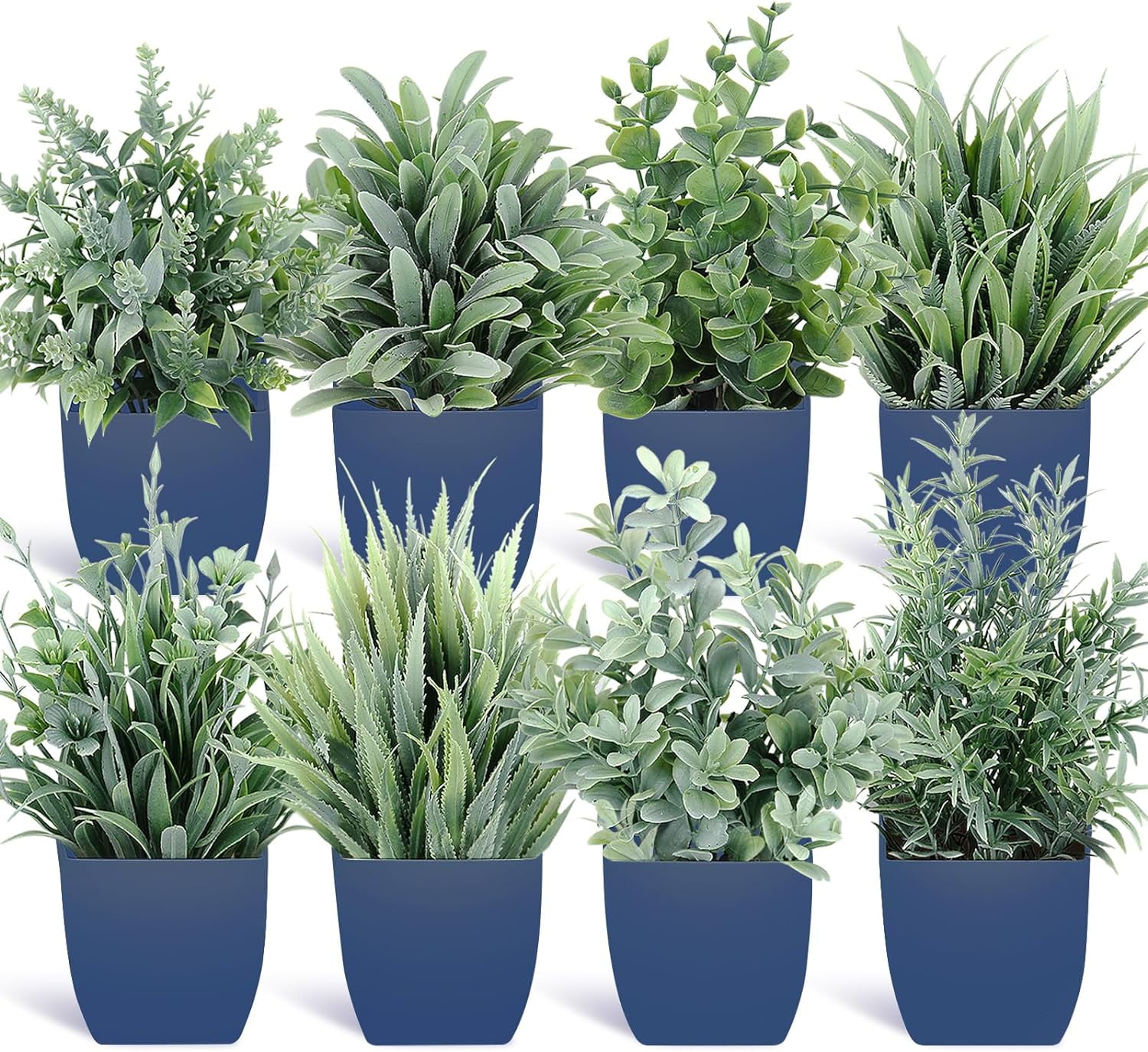 Fake Plants Mini Potted Artificial Plants, 8 Pack Artificial Eucalyptus ...