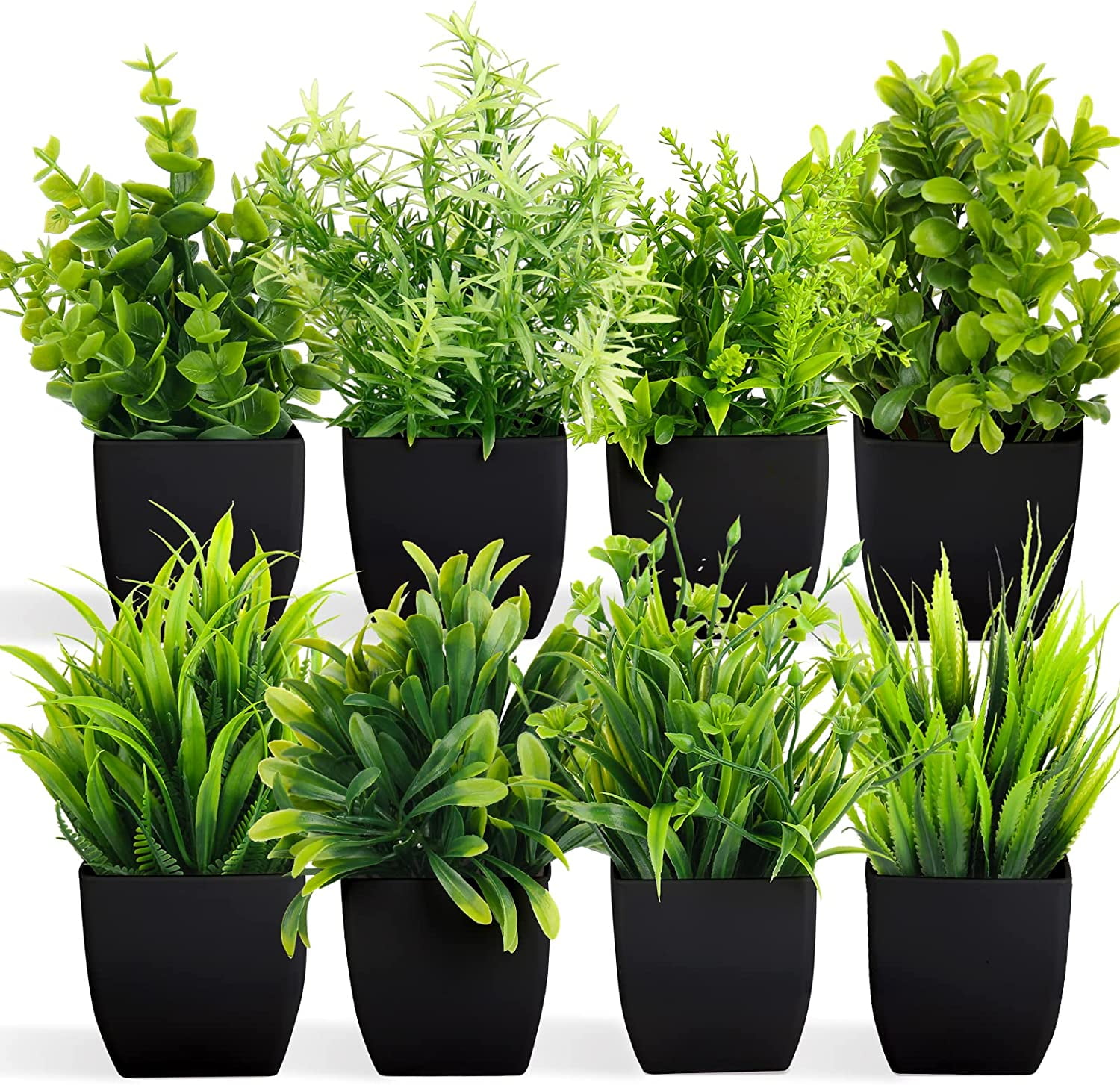 Fake Plants Mini Potted Artificial Plants, 8 Pack Artificial Eucalyptus ...