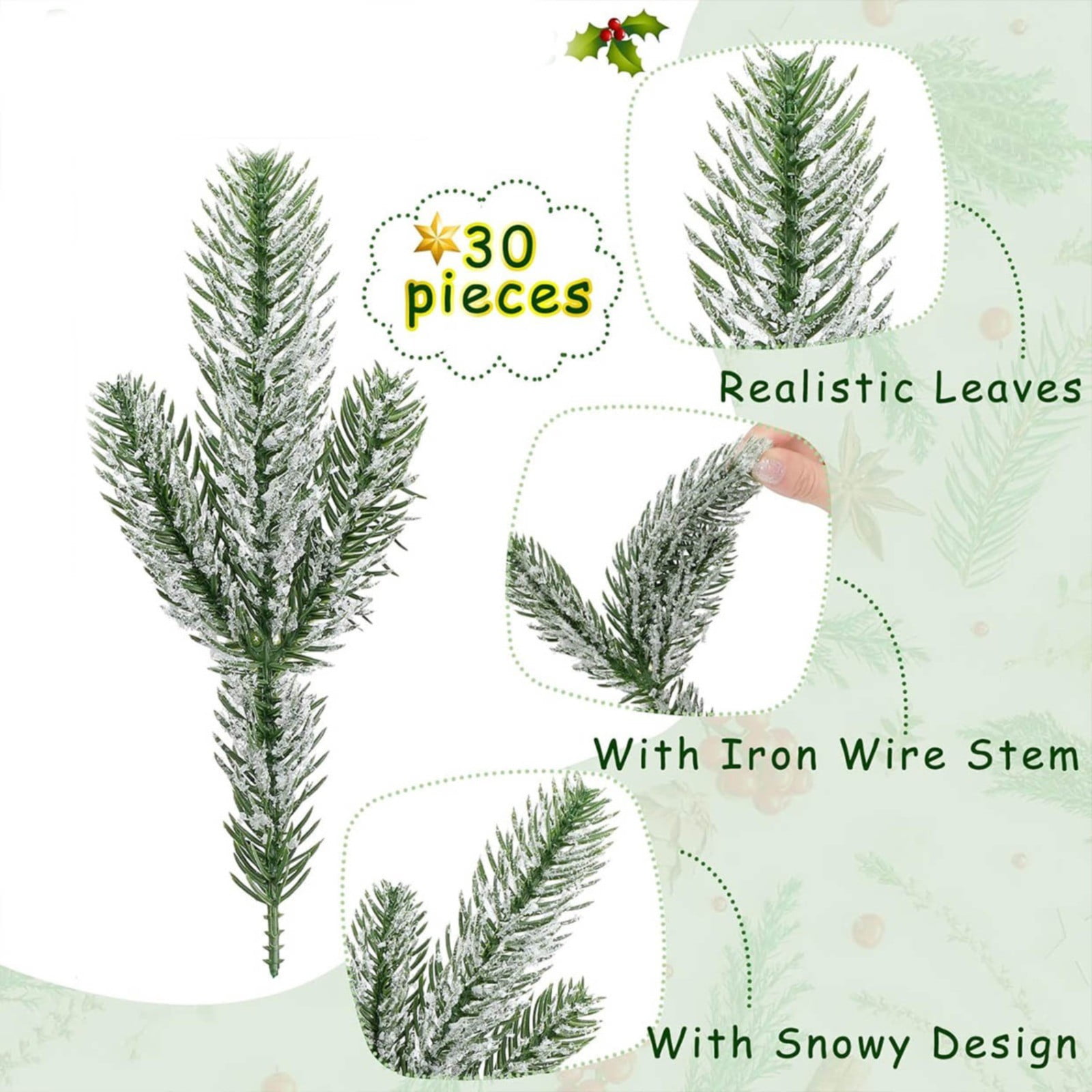 Fake Plants Pcs Christmas Snow Frosted Branches 10'' Artificial Faux ...