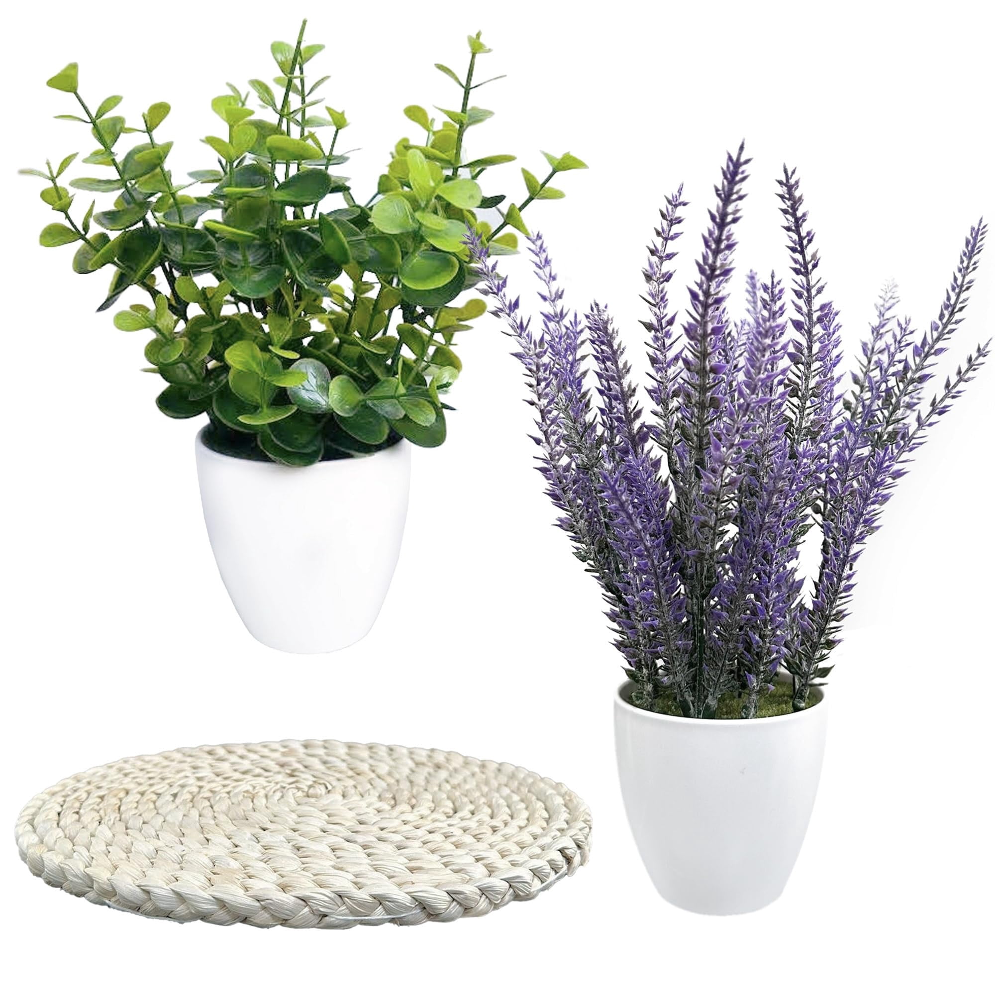 Fake Plants Set & Rattan Base: 3 set Artificial Greenery Potted Plants ...