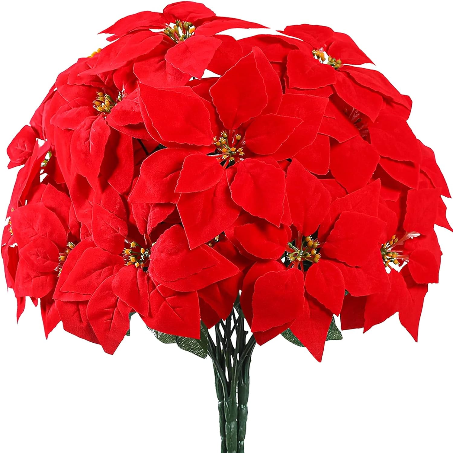 Fake Poinsettias Artificial Christmas Flowers - 2 Pcs Artificial Poinsettia Flowers 7 Heads Big ...