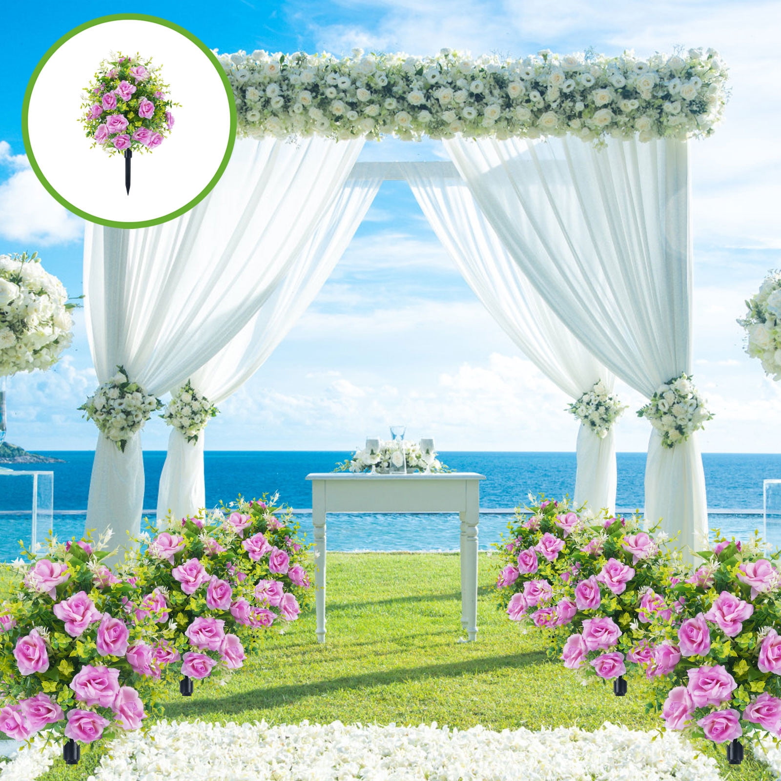 Fake Rose Bush, Kadlawus Artificial Rose Bush with Ground Spike, Garden ...
