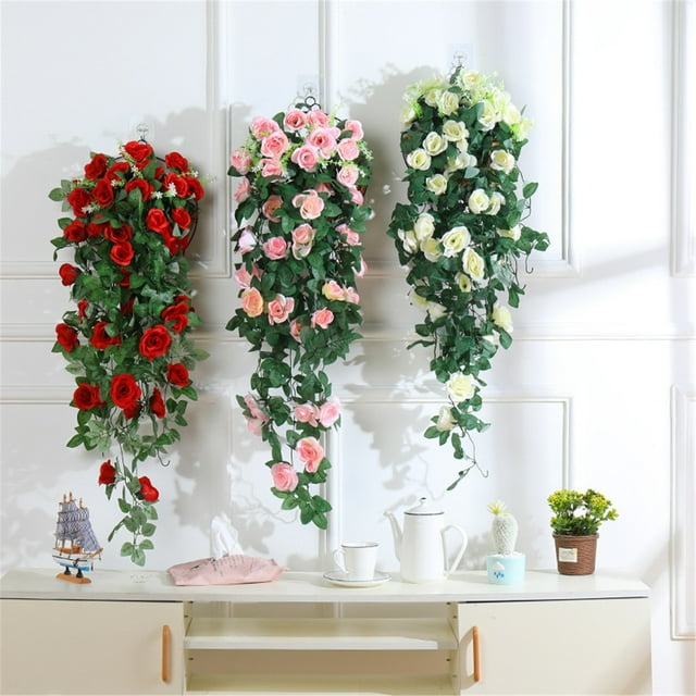 Fake Rose Garland, Artificial Rose Vines Flowers Hanging Silk Rose Vine ...