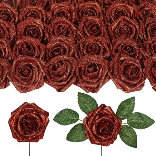 Fake Roses 30PCS Glitter Red Roses Artificial Flowers 3.15" Faux Roses ...
