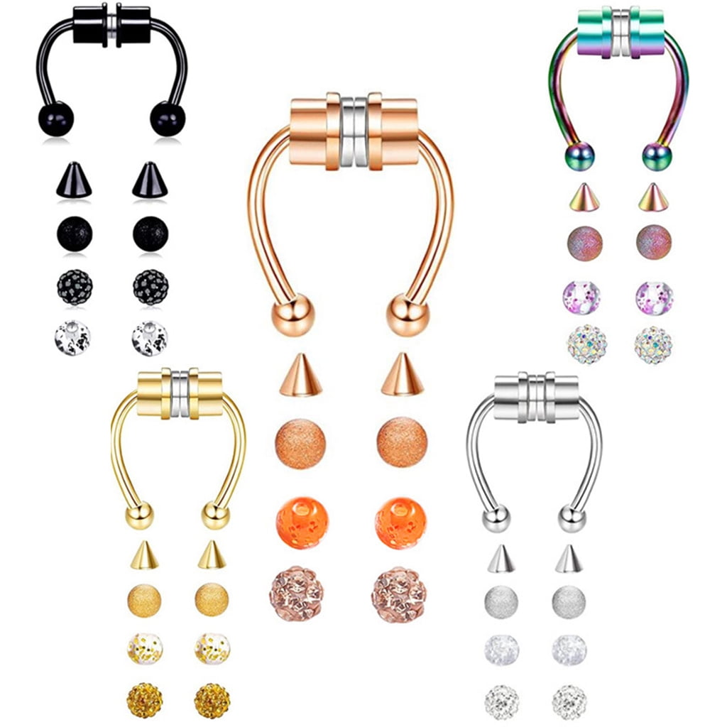 Fake Septum Piercing Magnetic Horseshoe Nose Ring Non Piercing Crystal ...