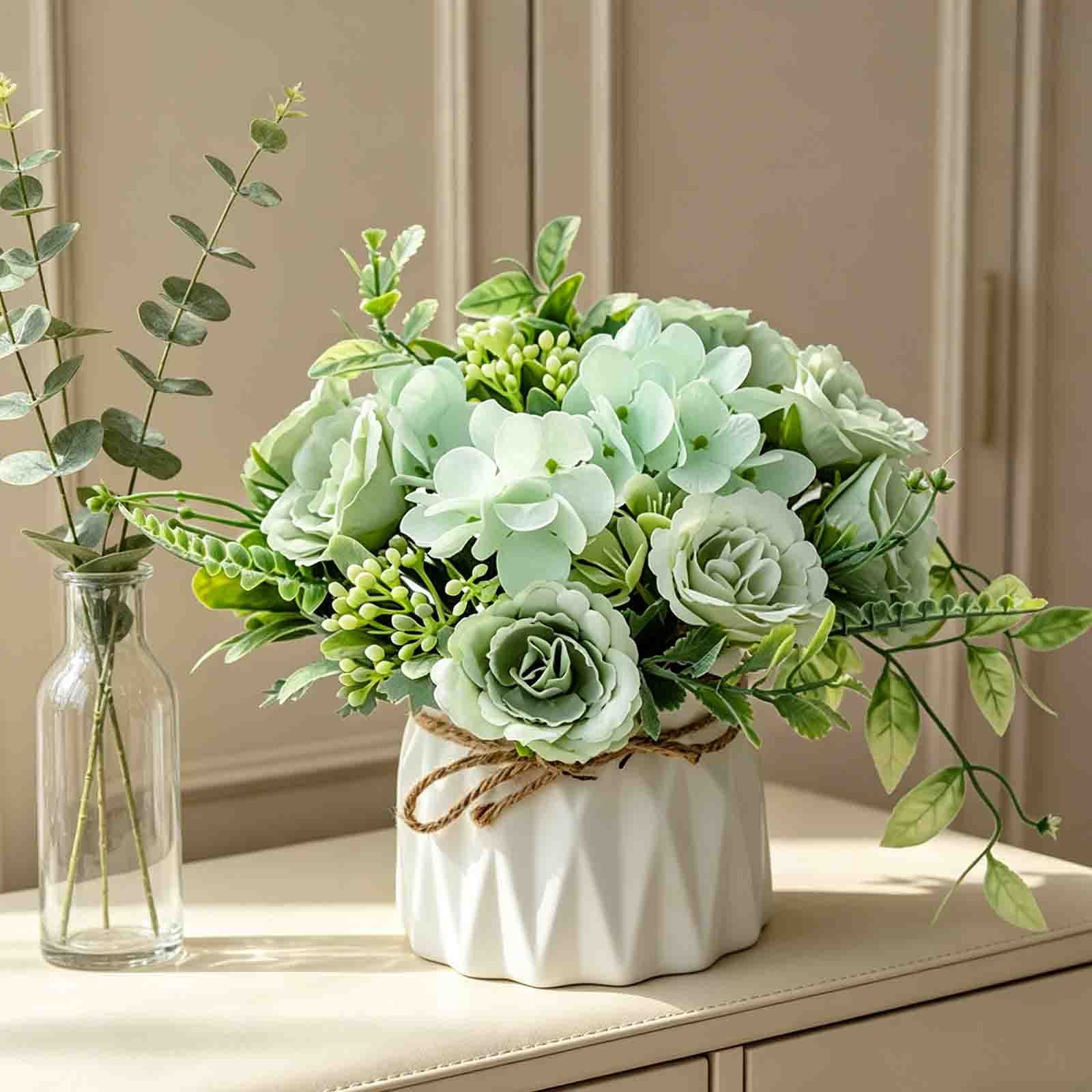 Fake Silk Flower with Ceramic Pot, Green Artificial Potted Plant for ...