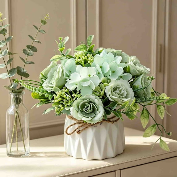 Fake Silk Flower with Ceramic Pot, Green Artificial Potted Plant for ...