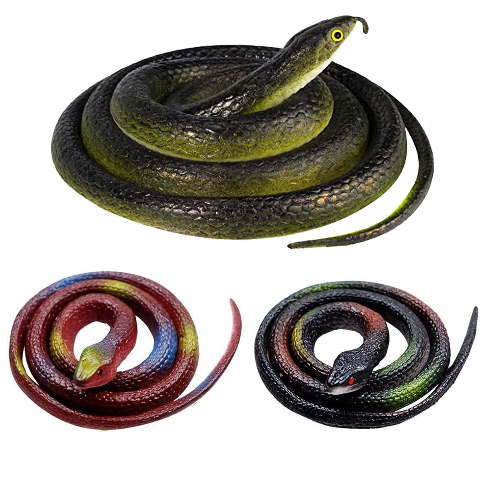 Fake Snake,3pcs Halloween Decorations Rubber Snakes to Keep Birds Away ...