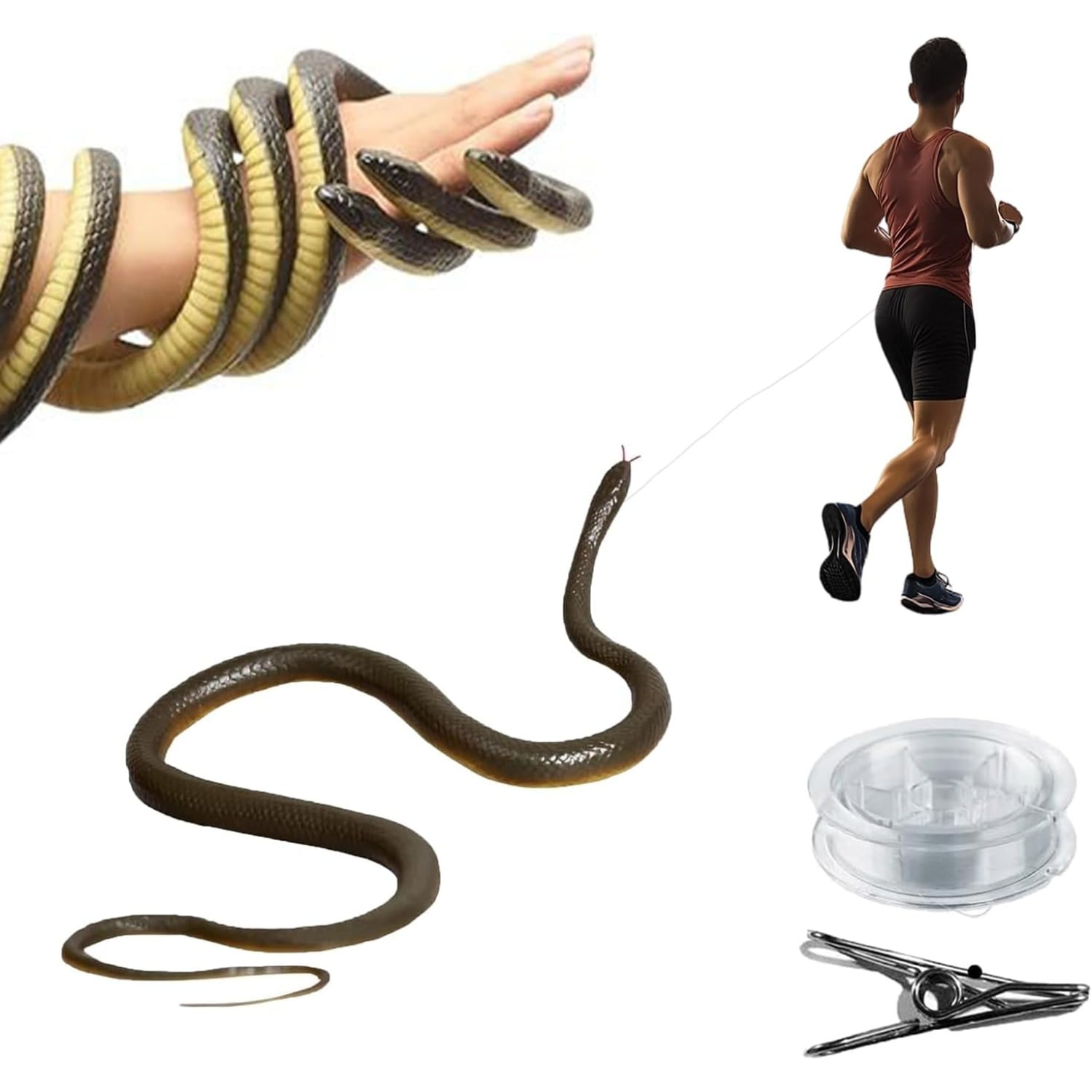 Fake Snake Prank, Snake Prank with String and Clip, Realistic Rubber ...