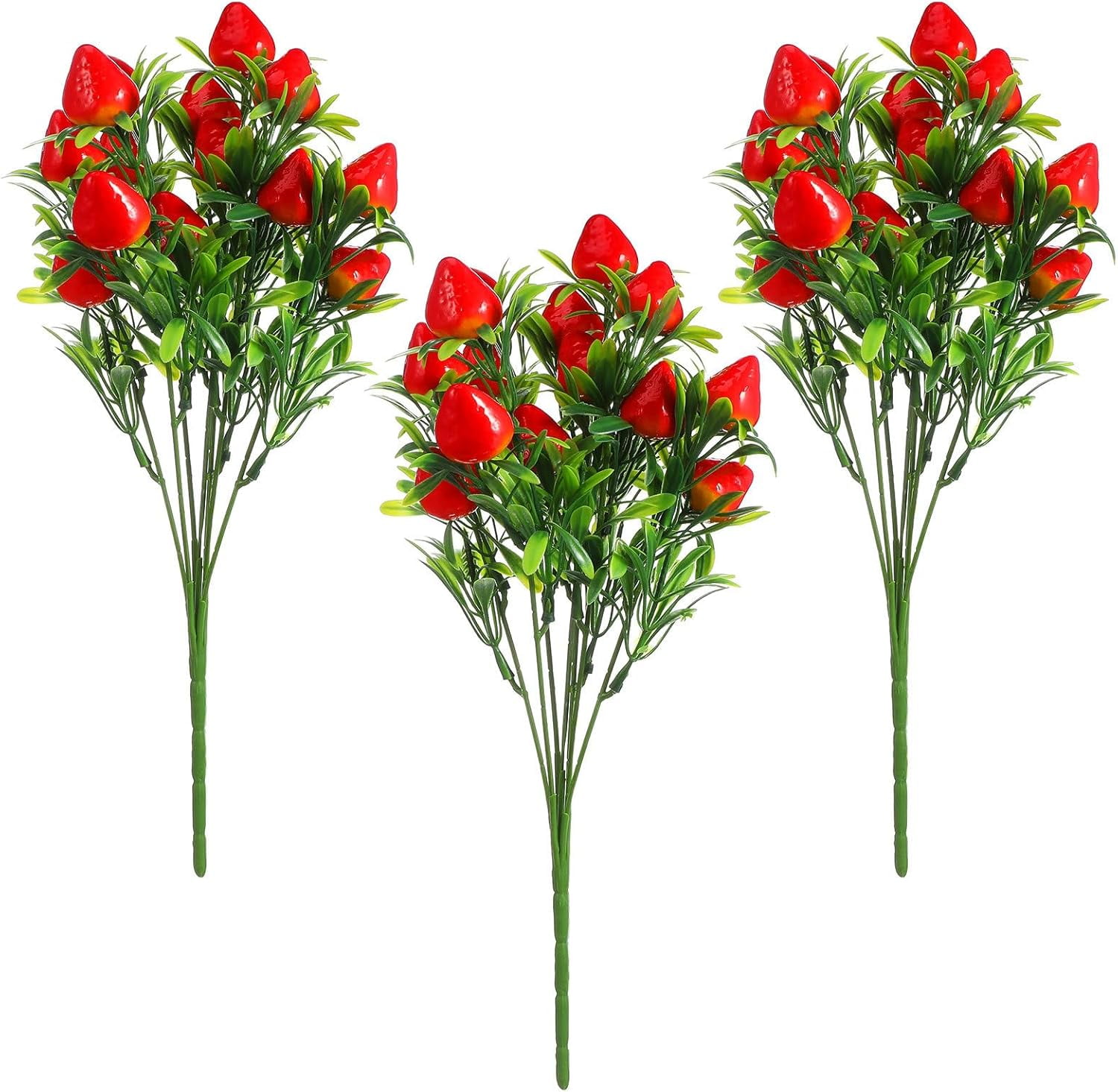 Fake Strawberry 3Pcs Artificial Strawberry Stem Faux Strawberry Plant ...