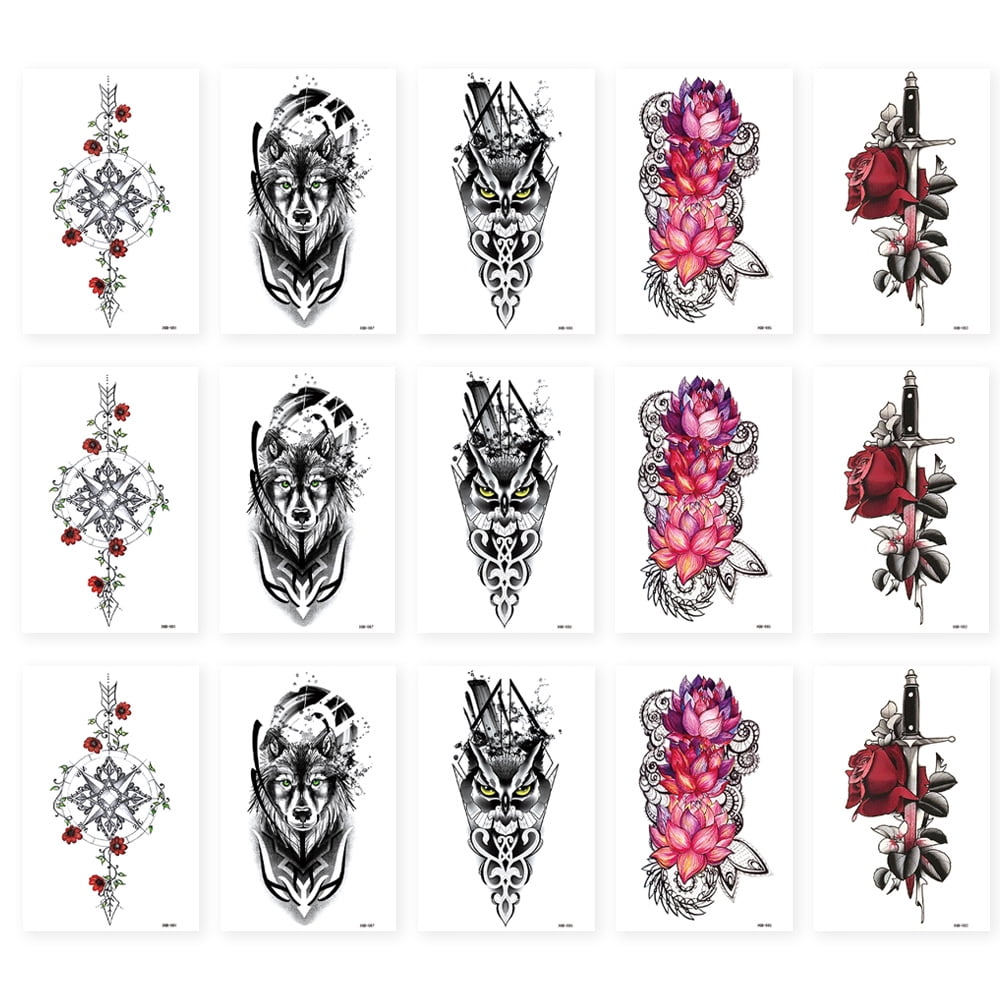 Fake Tattoos Stickers, 15-Sheet Arm Temporary Tattoos for Adult Kids ...