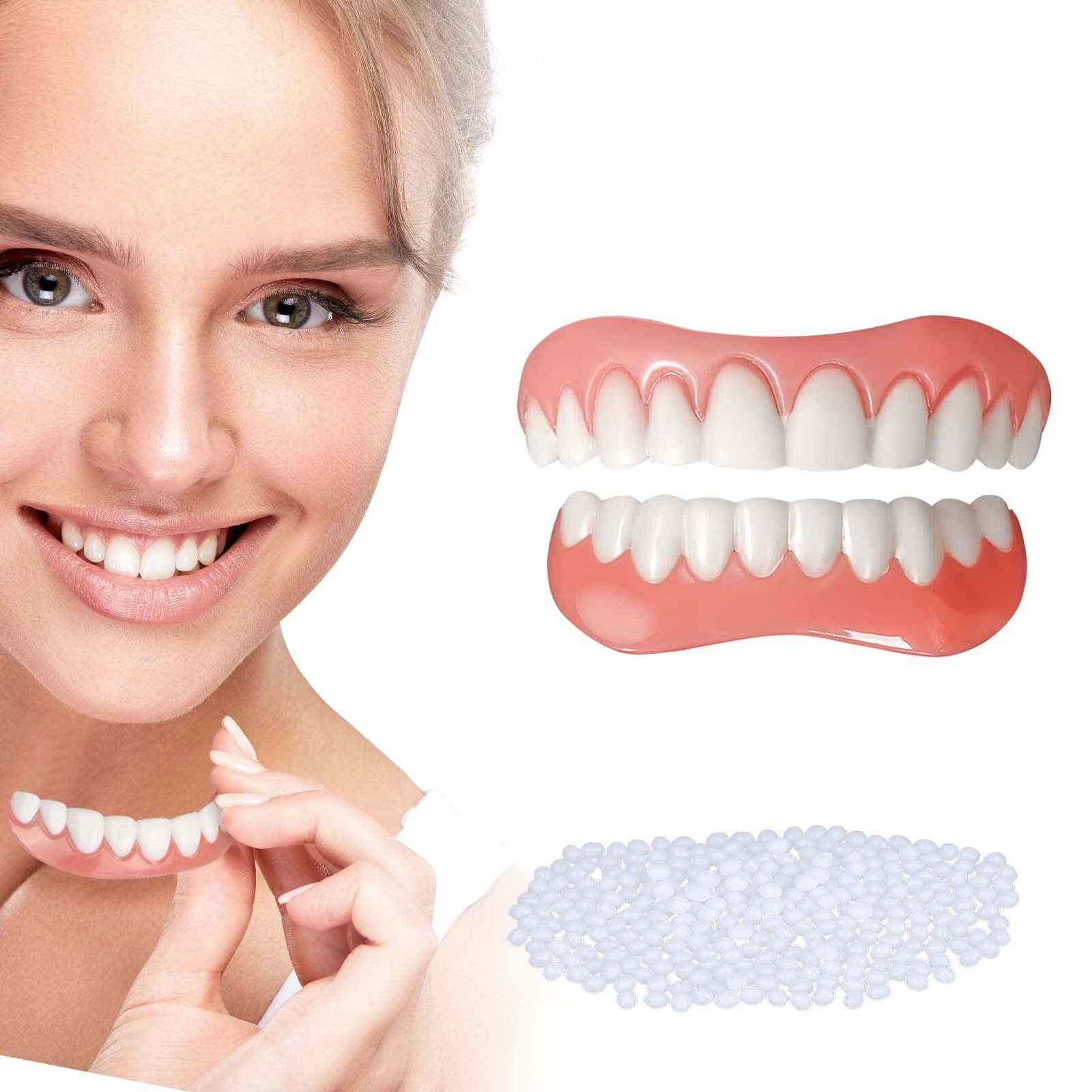 Fake Teeth, 2 PCS Dentures Teeth for Upper and Lower Jaw, Nature and ...