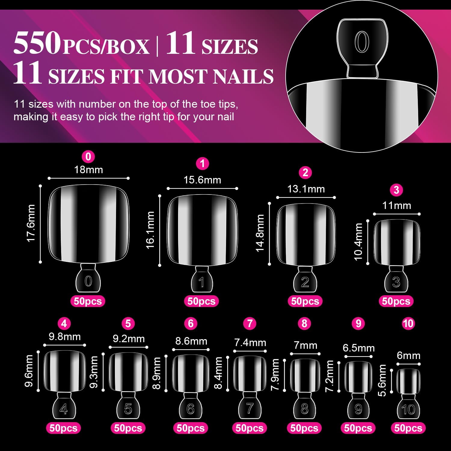 Fake Toenail Tips - 550pcs 10 Sizes Clear Full Cover Toe Art Nails ...