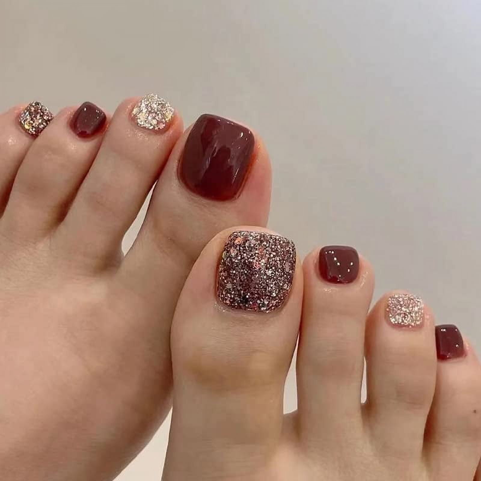 Fake Toenails Press on Toenails with Silver Glitter Design Full Cover ...