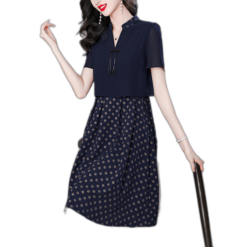 Fake Two -Dot Chiffon Dress Female Summer Dignified Atmospheric Retro ... Fake Two -Dot Chiffon Dress Female Summer Dignified Atmospheric Retro ...