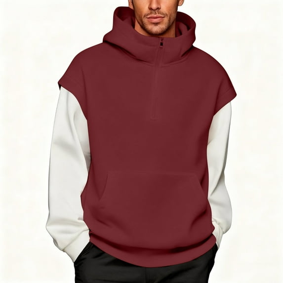 Fake-Two-Piece Hoodies for Men with Zipper and Pocket Long Sleeve ...