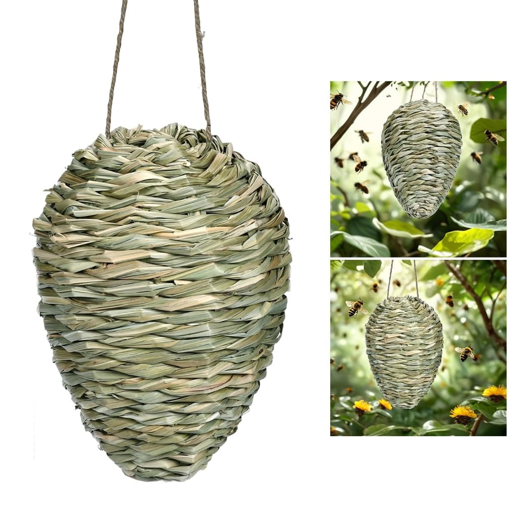 Fake Wasp Nest, Hanging Wasp Nest Decoy, 7x9in Faux Woven Reeds Fake ...