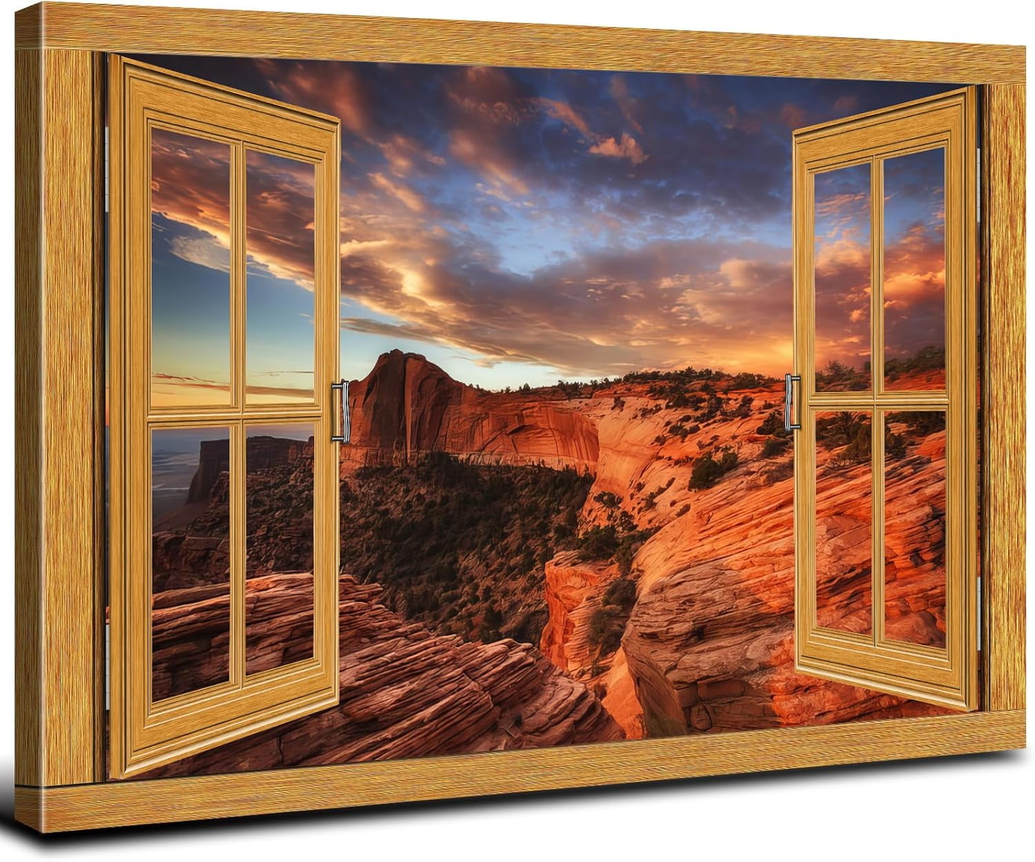 Fake Window Frame Mountains Wall Art Burnt Orange Skyline Rocks ...