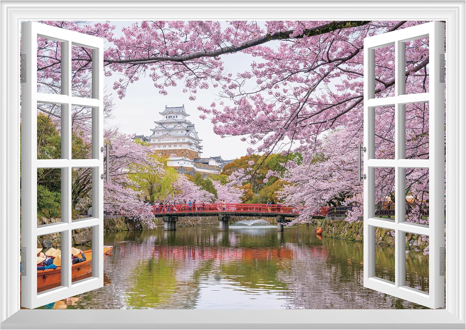Fake Window Wall Mural - Cherry Blossom Faux Window Wall Decal for Wall ...