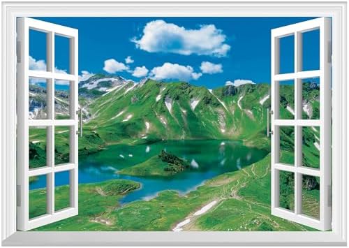 Fake Window Wall Mural - Lakes in The Mountains Faux Window Wall Decal ...